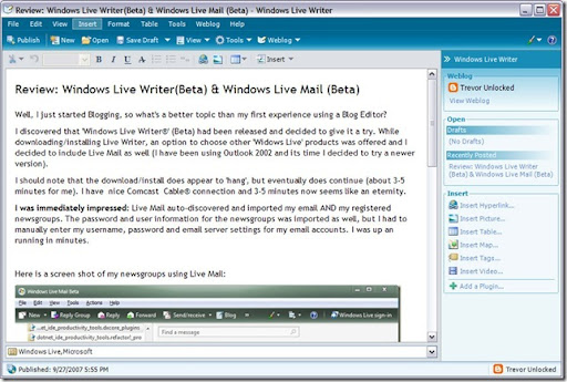Trevor Unlocked: Review: Windows Live Writer(Beta) & Windows Live Mail ...